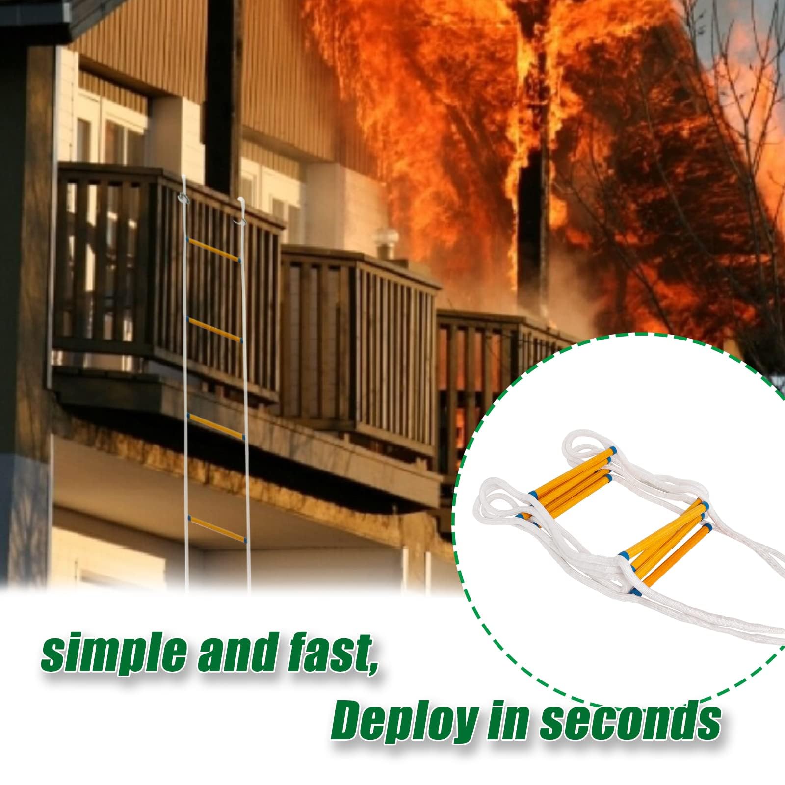 Fire Escape Ladder 2-3 Story, 16 FT Emergency Escape Ladders, ππ² ππ§ Portable Climbing Rescue Rope Ladder for 2-3 Story Home Window Balcony Railing Treehouse, Weight Capacity up to 2000 Pounds
