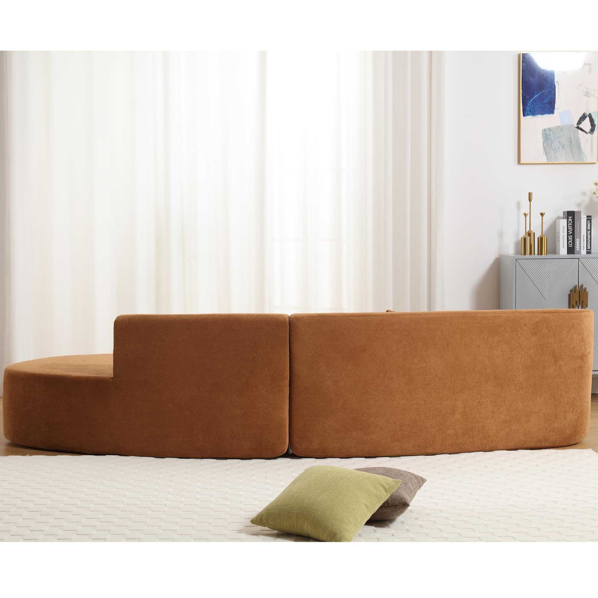 GNIXUU 118.1" Curved Sectional Sofa Couch for Living Room, Minimalist Modern Orange Modular Sectional Sofa, Comfy Cashmere Fabric Cloud Couch with Deep Seat & Chaise for Bedroom, Office