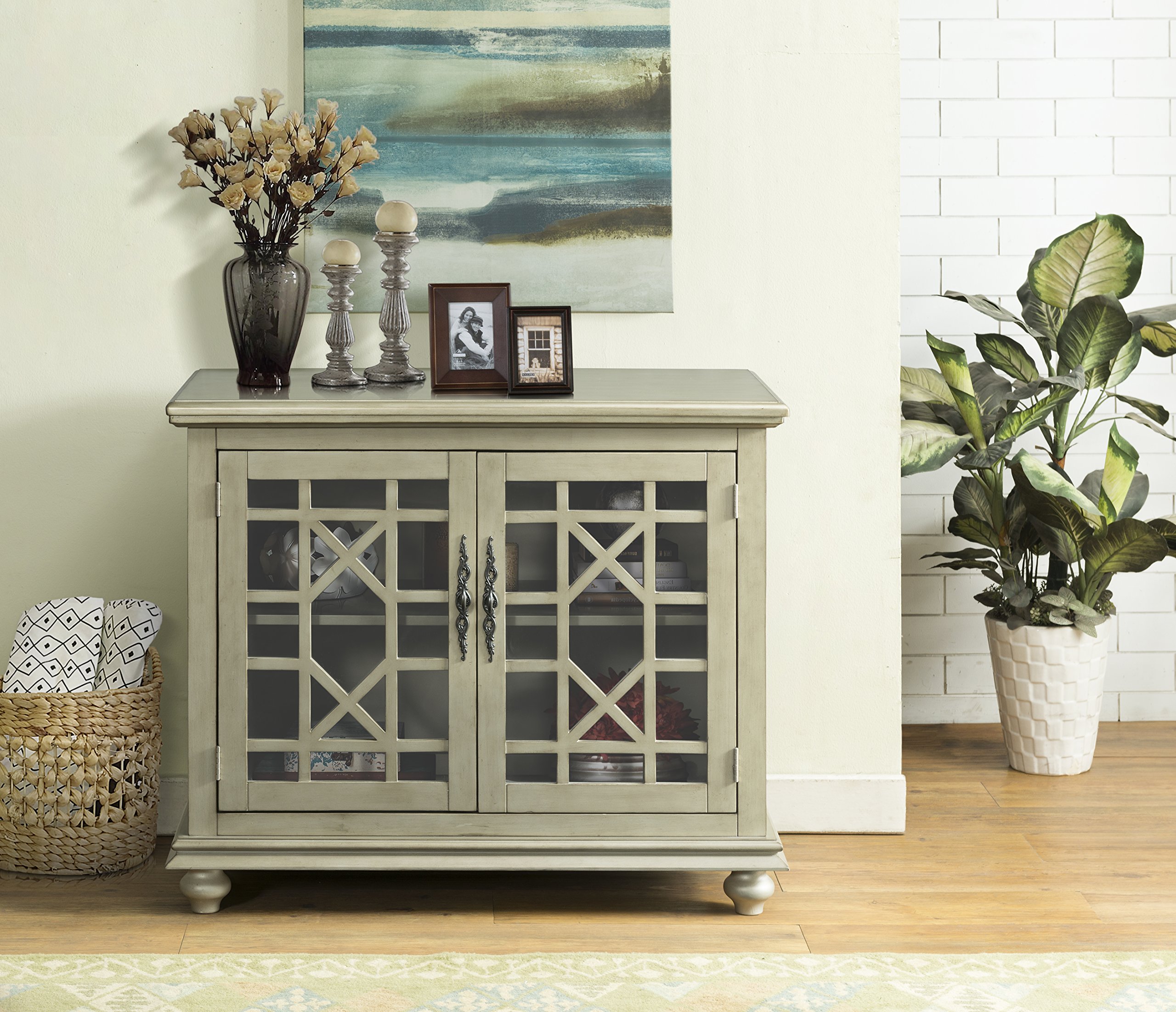 Martin Svensson Home Small Spaces 2 Door Accent Cabinet - Tv Stand, 38" W x 32" H, Antique Silver