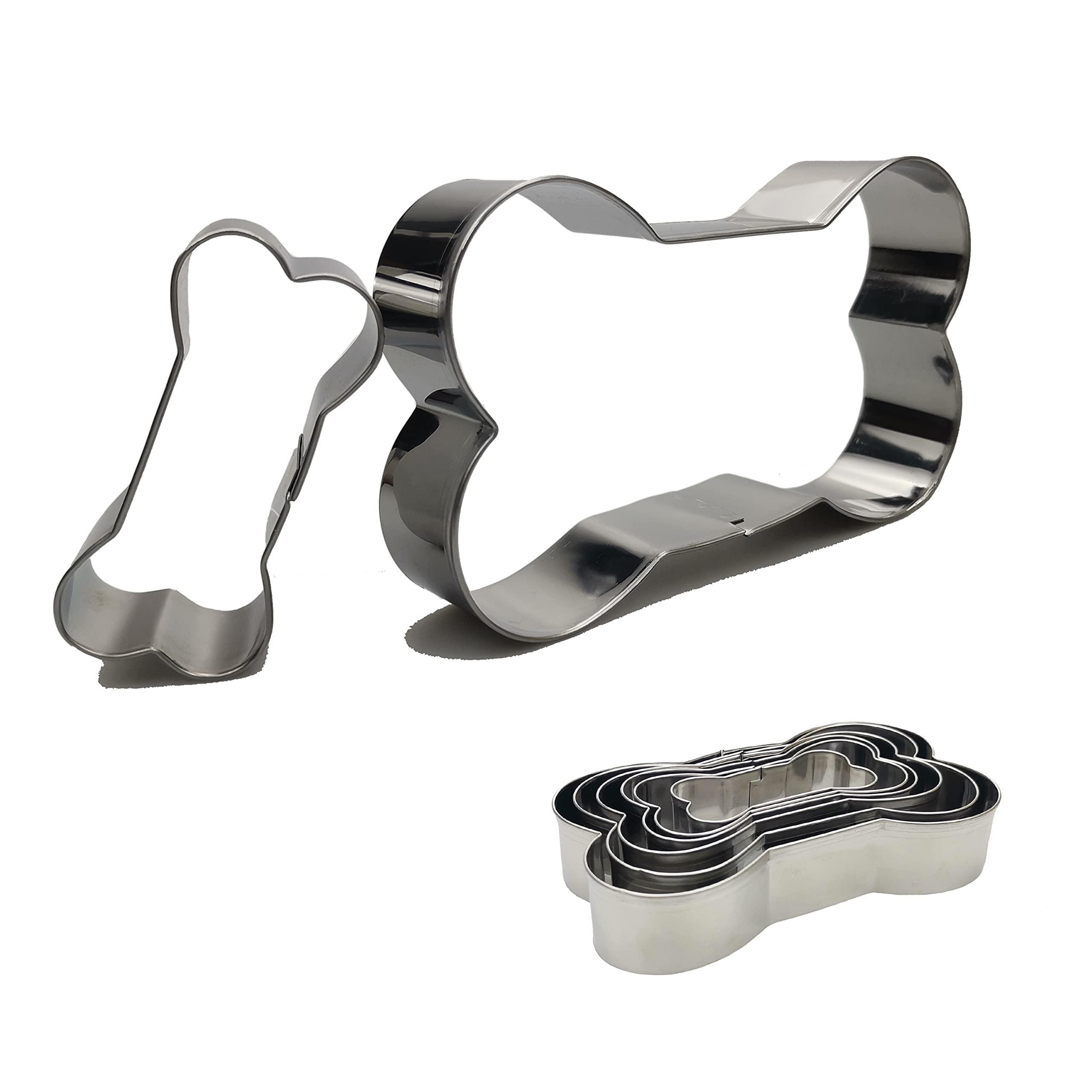 Dog Bone Cookie Cutter Set - 6 Piece Stainless Steel Shaped Cookie Cutters Molds for Baking, Holiday Celebration, DIY