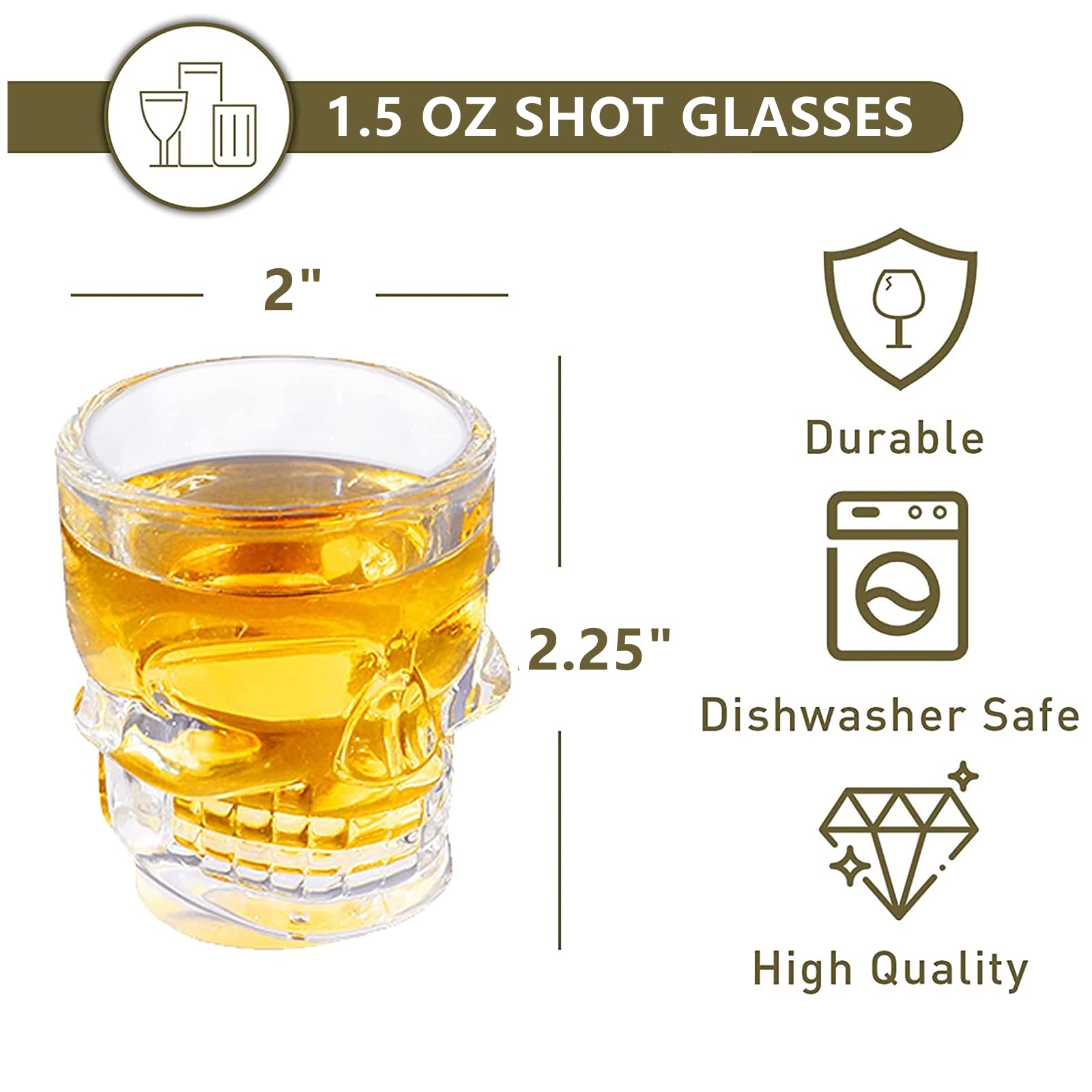 FORYILLUMI Skull Face Heavy Base Whiskey Shot Glasses, Set of 12, Clear Shot Drinking Glassware for Party, Wine, Whiskey, Tequila, Cocktail, Beverage, Bar Decor, 1.5 oz