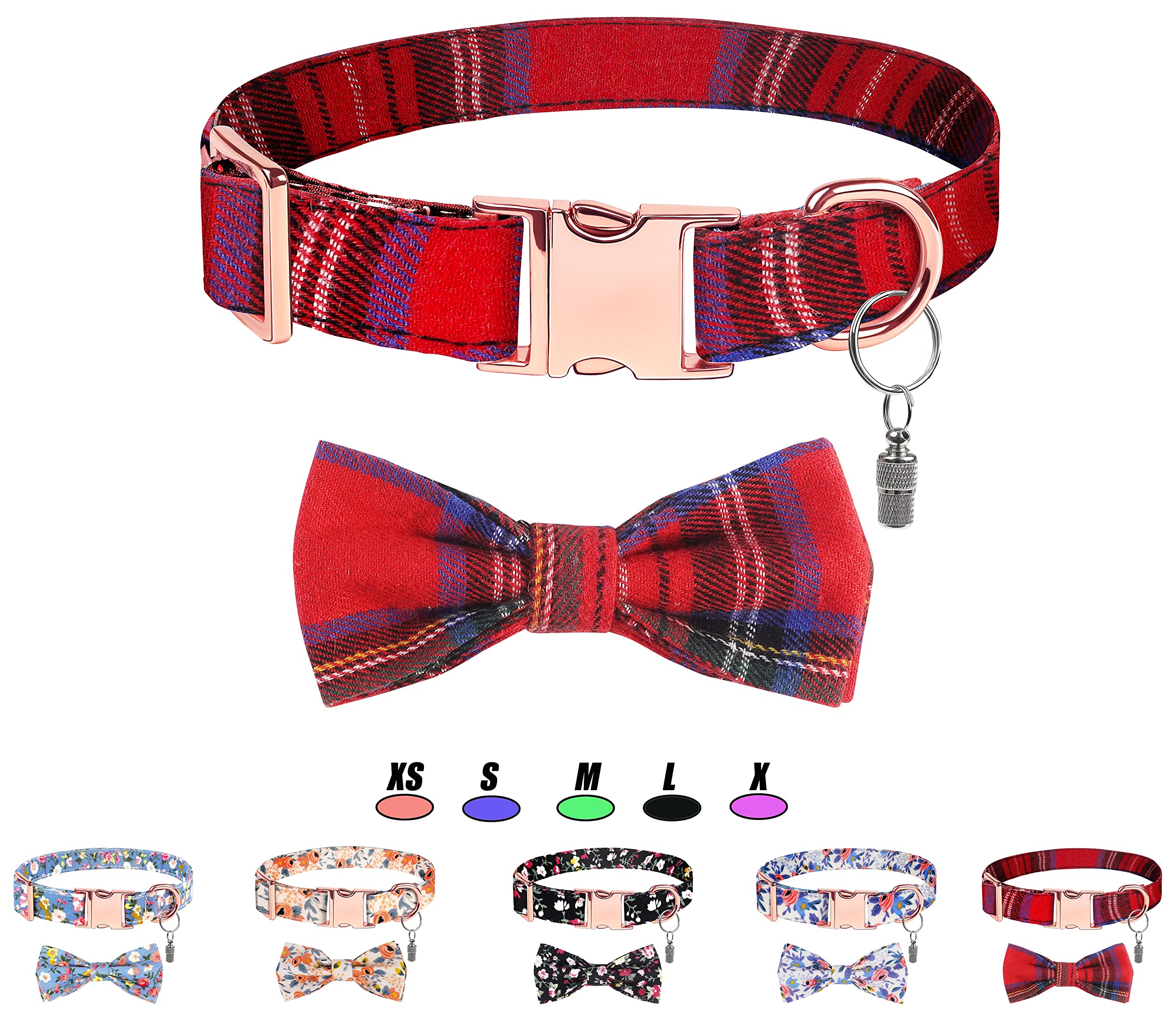 Dog Collar, Pets Collar with Bow for Medium Large Dogs, Christmas Festival Pet Gift Adjustable Soft&Comfy Pet Collar (Not Recommended for Small Dogs and Cats)