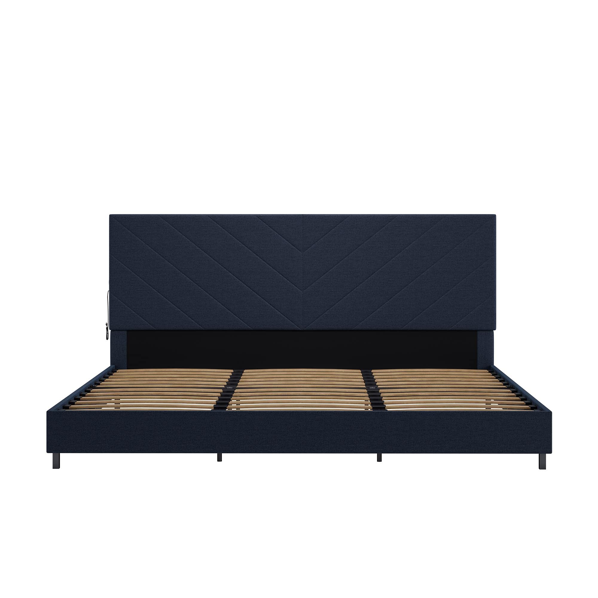 DHP Mathias Upholstered Bed with USB, Dual Port with Power Adapter, King, Navy