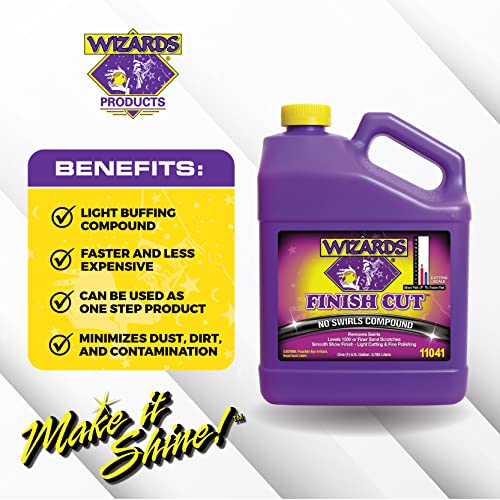 Wizards Finish Cut Buffing Liquid - Cutting Compound & Polish Machine Glaze - Light Cutting and Fine Polishing - 1 Gallon