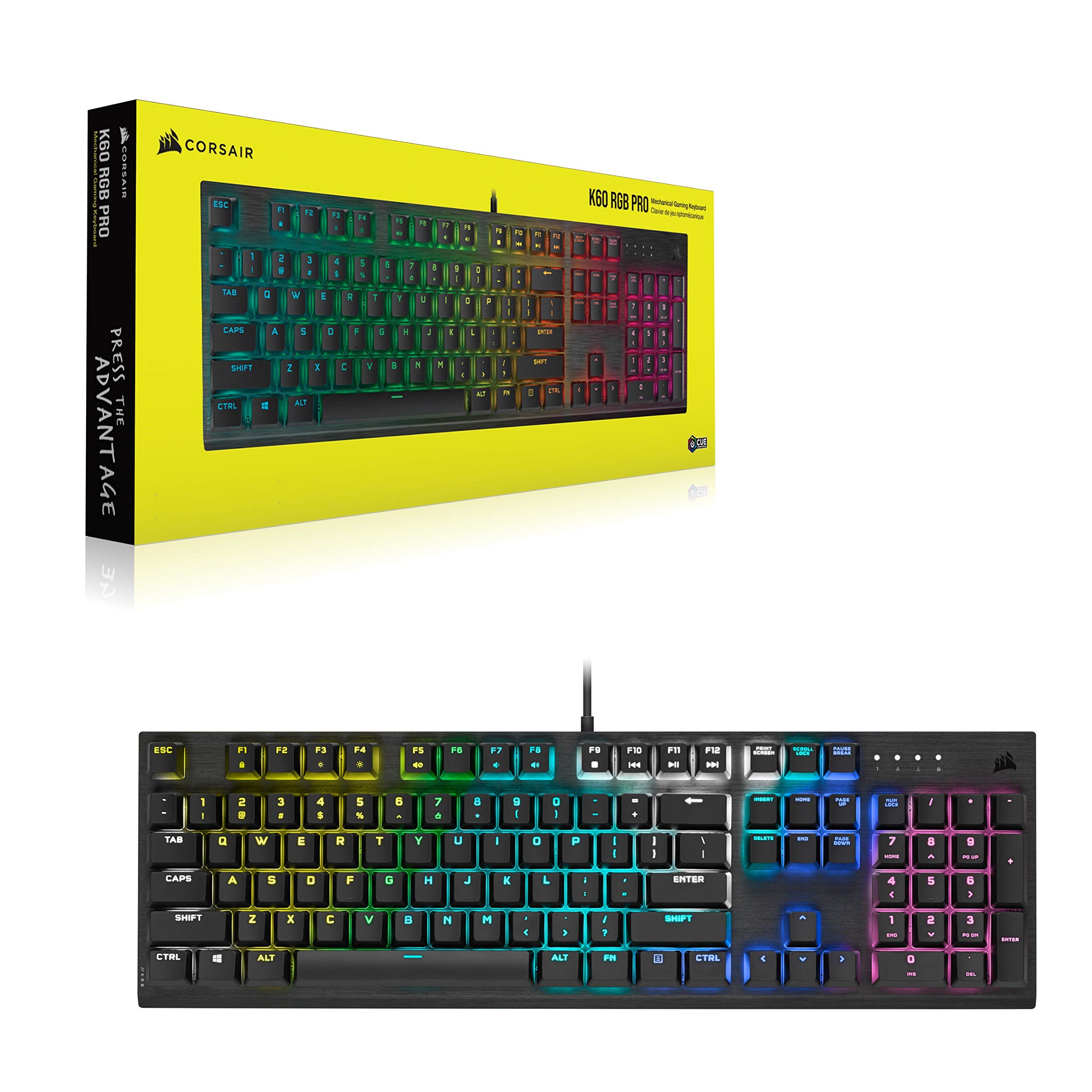 Corsair K60 RGB Pro Mechanical Gaming Keyboard - CHERRY Mechanical Keyswitches - Durable AluminumFrame - Customizable Per-Key RGB Backlighting (Renewed)