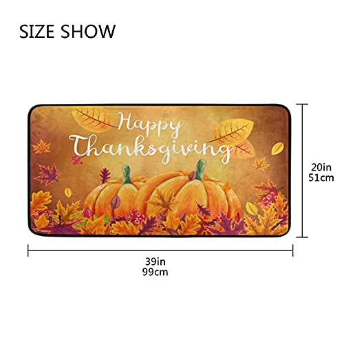 Thanksgiving Rug Kitchen Rugs Runner Happy Thanksgiving with Pumpkin Autumn Leaves Doormat Bath Rugs Mat Non Slip Area Rugs for Bathroom Kitchen Indoor 39" X 20"