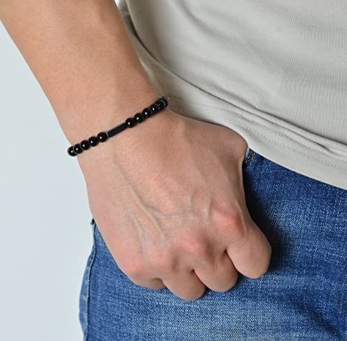 YJJelt Black Onyx Bead Bracelet 6mm Black Beaded Stone Bracelet for Men Women