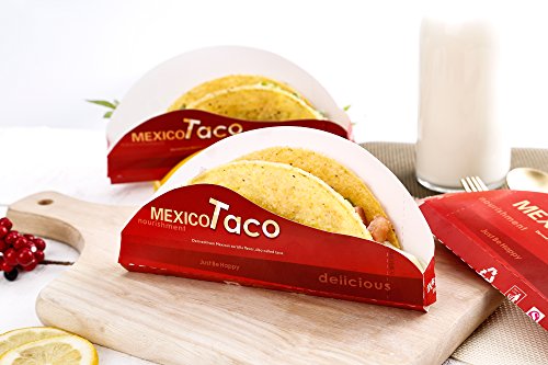 Disposable Taco Holder Taco with Recipes E-BOOK - Perfect For Party and Take Out Restaurant - Durable Paperboard Taco Rack -50 Pack
