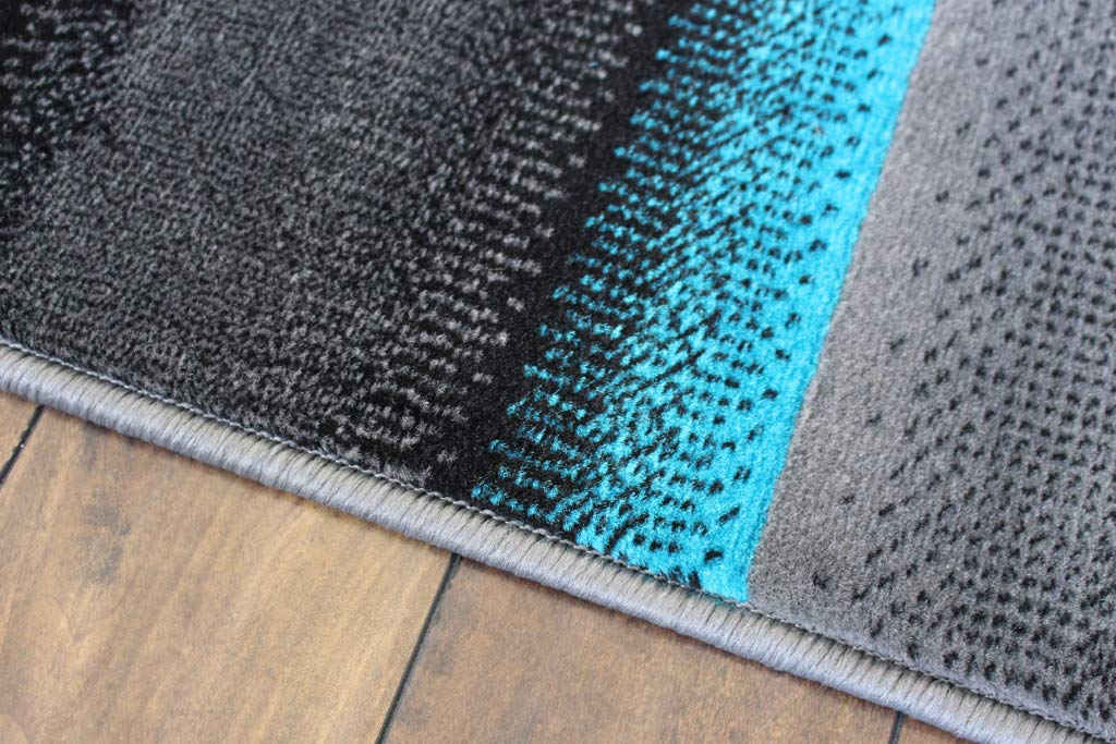 Masada Rugs, Modern Contemporary Area Rug, Turquoise Grey Black (6 Feet X 9 Feet)