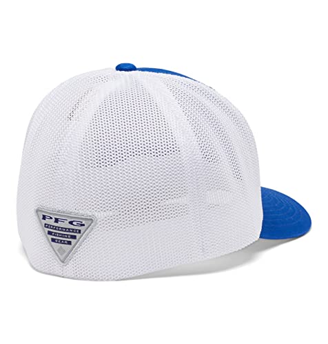 Columbia Unisex PFG Logo Mesh Ball Cap - High, Blue Macaw/White/Marlin, Small/Medium
