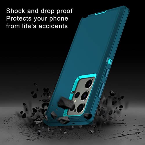 I-HONVA for Samsung Galaxy S23 Ultra Case with 2 Pack Camera Lens Protector Heavy Duty Shockproof 3-Layer Full Body Protection Durable Cover Case for Galaxy S23 Ultra 5G 6.8 inch 2023,Turquoise