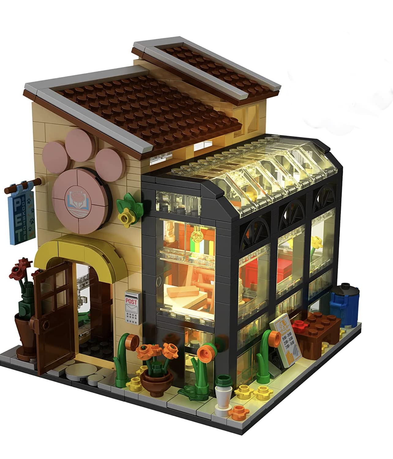 General Jim's Pet Cat Cafe Bookstore Modular Building Blocks House Set | Compatible with Lego City and Friends Sets