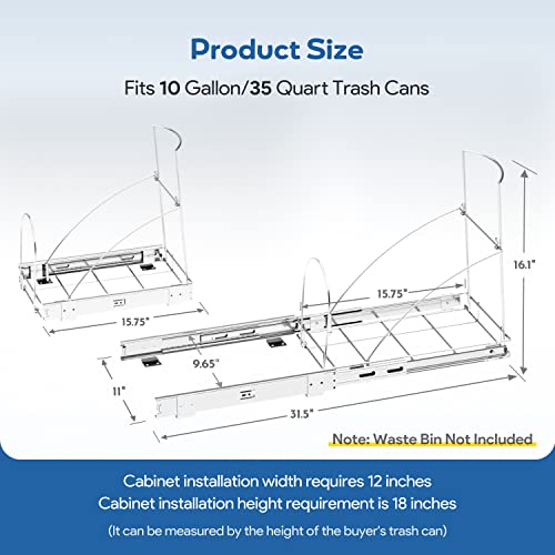 Tanamu Pull Out Trash Can Under Cabinet,Under Sink Heavy Duty Trash can,Roll-Out Sliding Adjustable Rack for Kitchen Trash Can,Chrome (Trash Can Not Included)