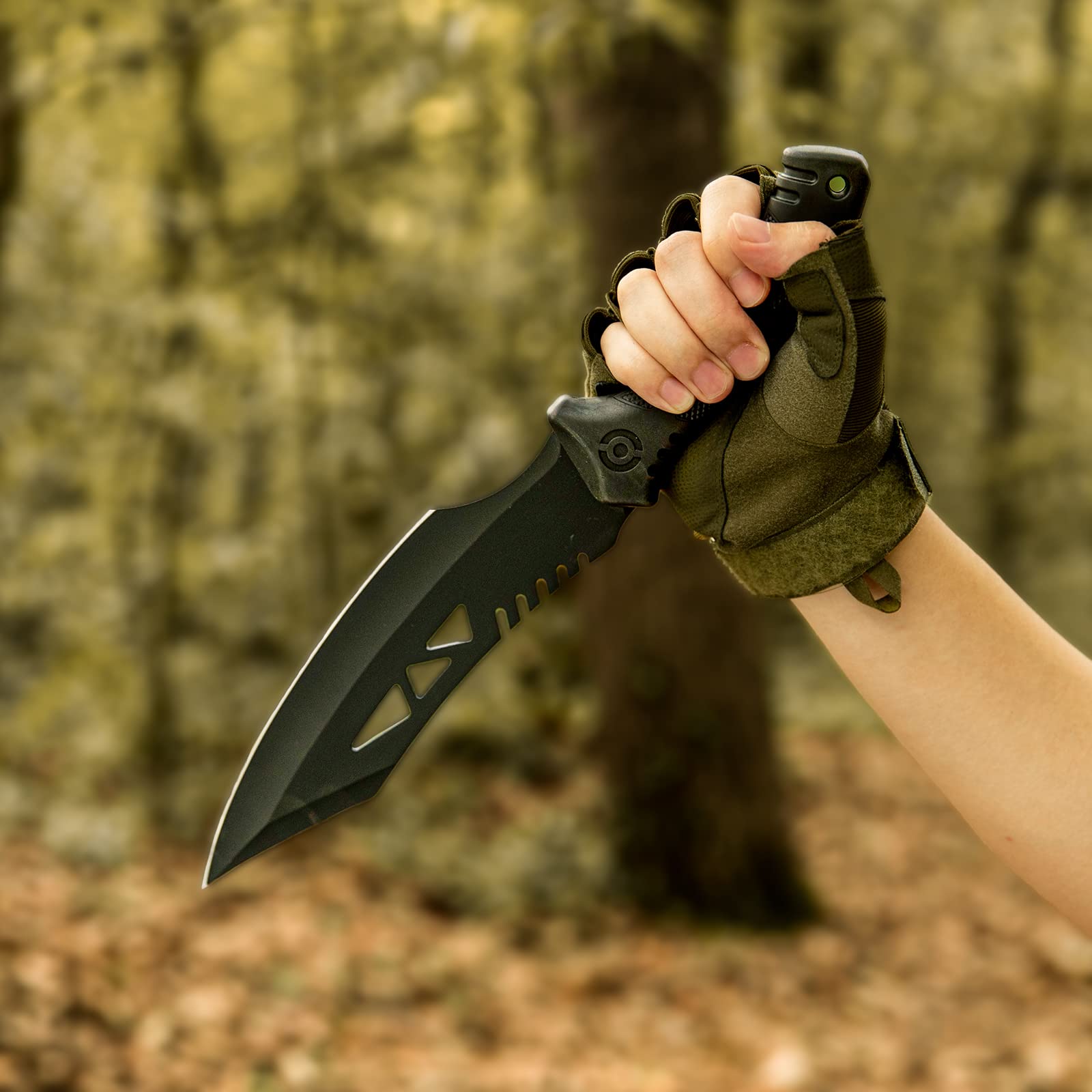Dispatch Tactical Bowie Survival Hunting Rambo Bushcraft Knife with Protective Sheath Military Combat Fixed Blade, with Non-Slip Handle, for Camping, Hunting, and Adventure, 15" Closed
