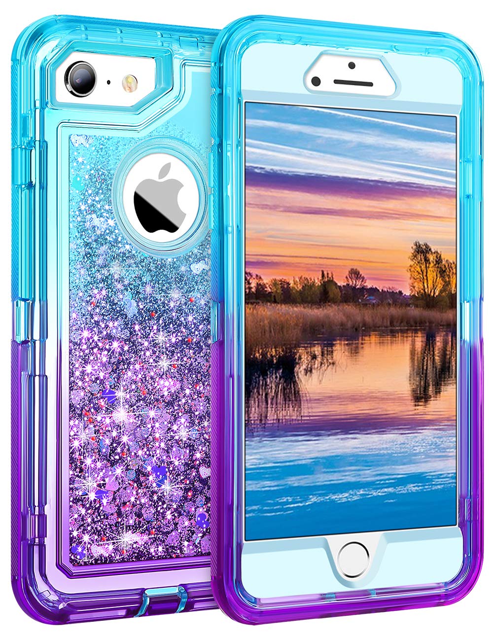 Coolden Case for iPhone 6S Plus Case Protective Glitter Case for Women Girls Cute Bling Sparkle Heavy Duty Hard Shell Shockproof TPU Case for 5.5 Inches iPhone 6 Plus 7 Plus 8 Plus, Aqua Purple