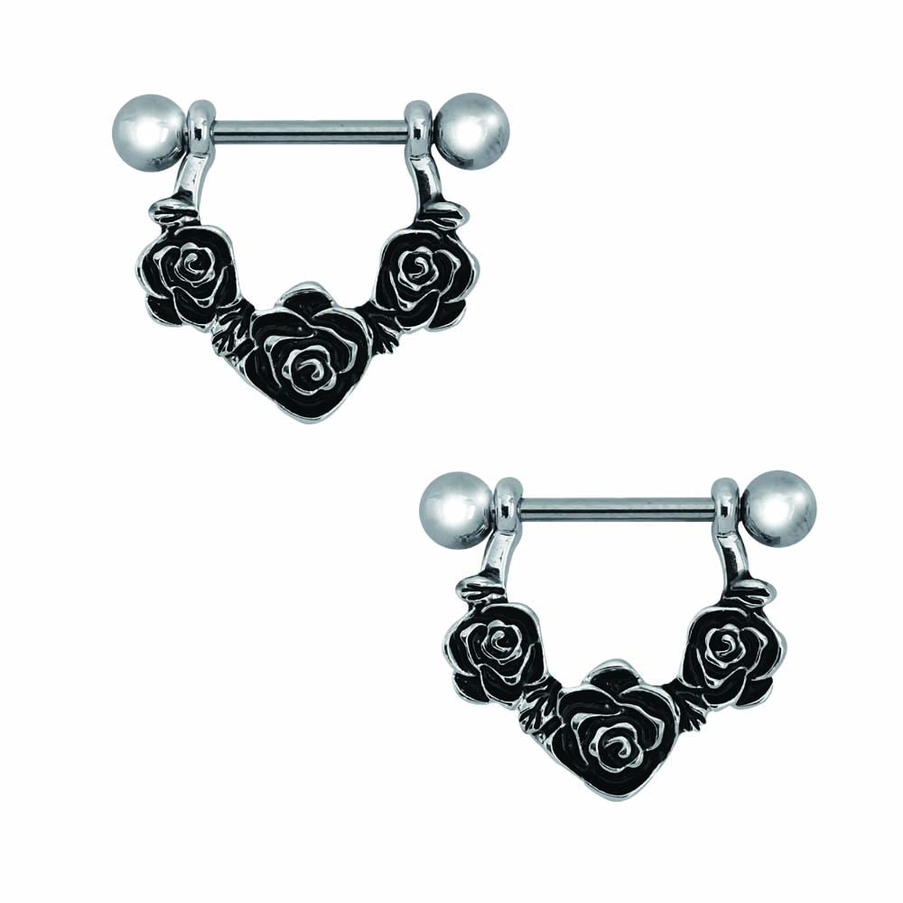 dokreil Dark Rose Nipple Ring Titanium Body Piercing Barballs Gothic Jewelry for Women
