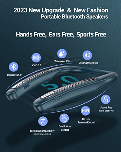 Neckband Bluetooth Speakers,BBH-939 Portable Bluetooth Speakers Wireless Wearable Speaker CVC 8.0 Noise Cancelling 3D Surround Sound Personal Sport Speaker with Mic for Home&Outdoor(Blue 2023)