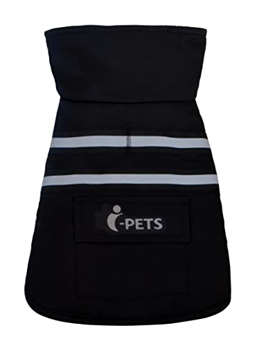 i-Pets Water Resistant Rain Poncho Jacket for Dogs with Reflective Strip (Large) (Black)