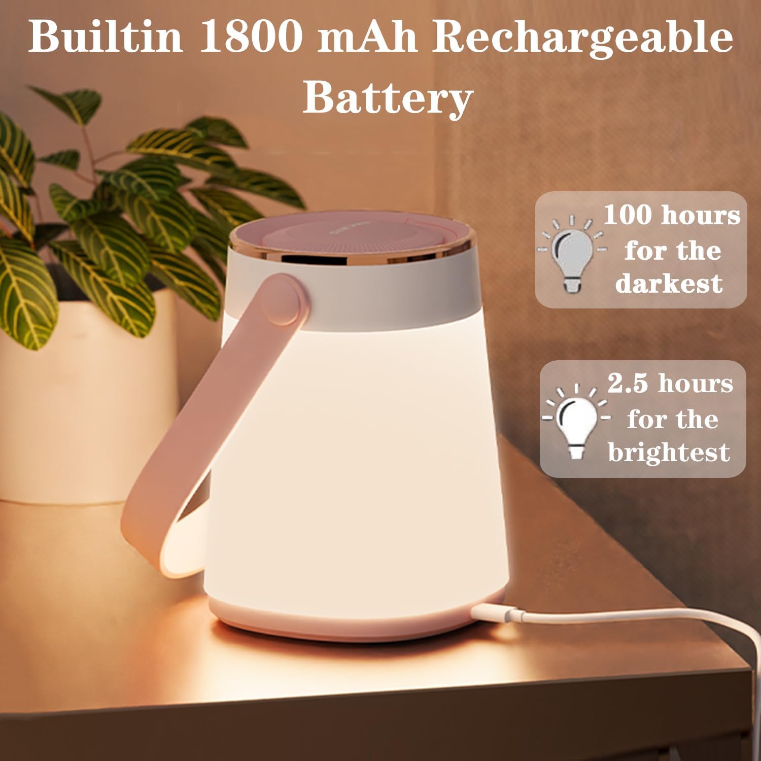 Lotuze Night Light Dimmable for Kids, Rechargeable Portable Touch Lamp with Alarm Clock, Nursery Night Light with Time and Temperature Display for Bedroom, Nursery