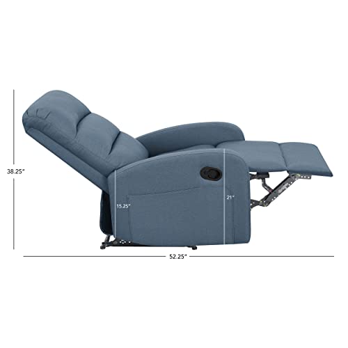 NewRidge Home Goods Charlotte Upholstered Manual Recliner, Denim Blue