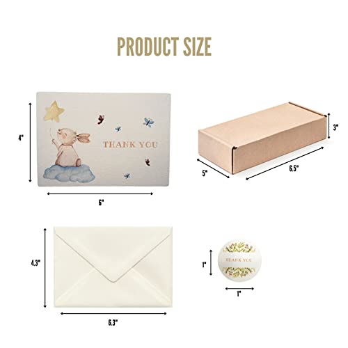 Generic Baby Shower Thank You Cards with Envelopes and Stickers, 60 Pieces, White, 4''x6''