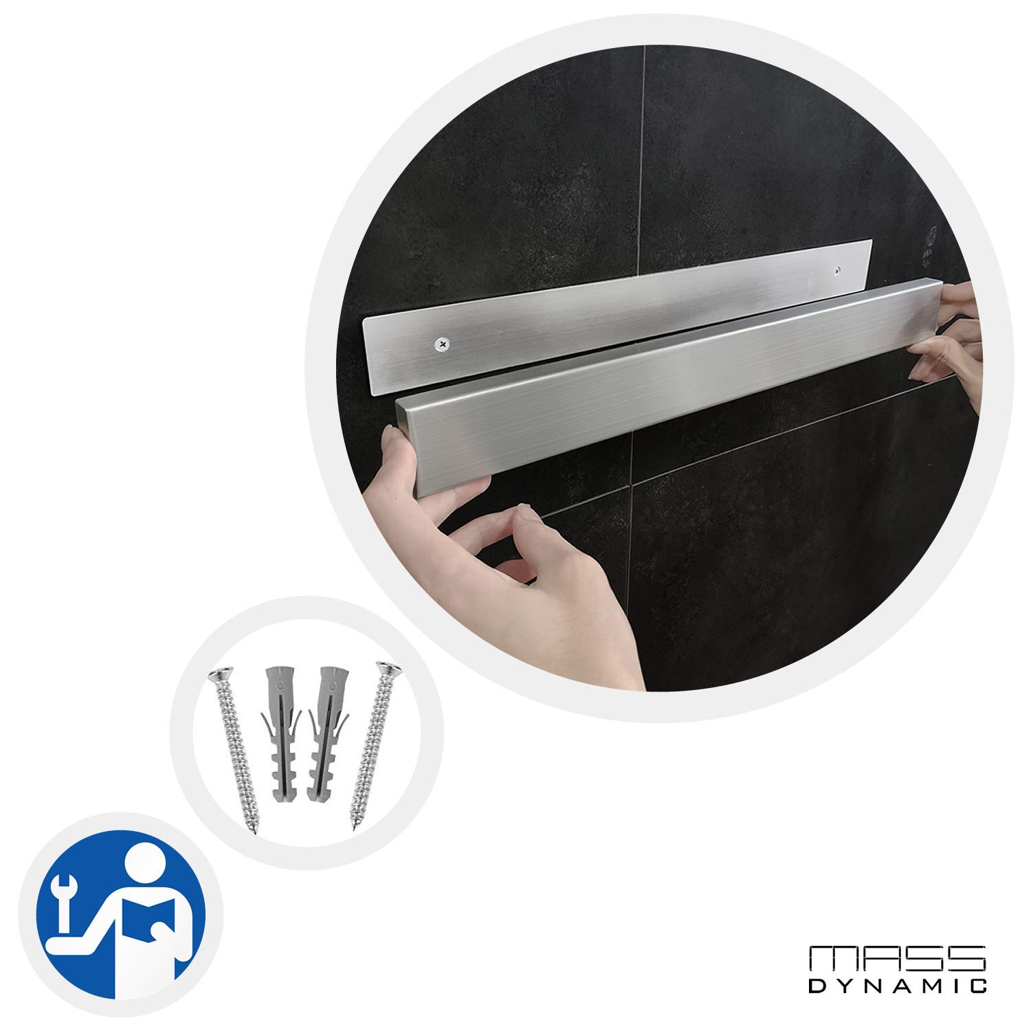 MASS DYNAMIC Magnetic Knife holder - 50 cm - Ideal Kitchen knives Storage Rack, Wall Mounted Utensil Organiser Metal Bar, Perfect Tools organizer large strip (20 Inch)