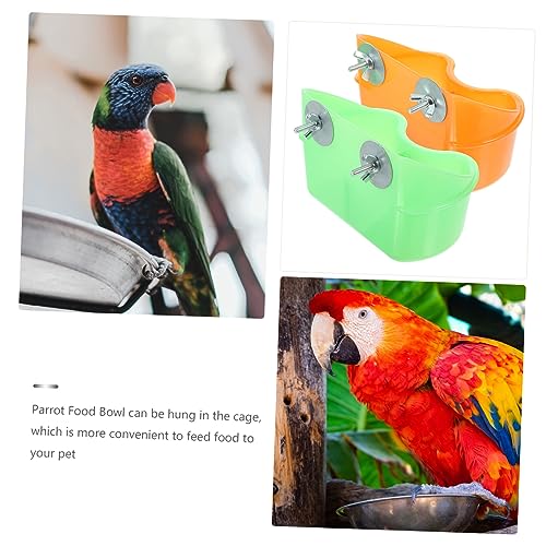 MERRYHAPY 2pcs Parrot Feeder Bird Cage Food Bowl Pet Supplies Birds Feeders Cups Plastic Stainless Steel