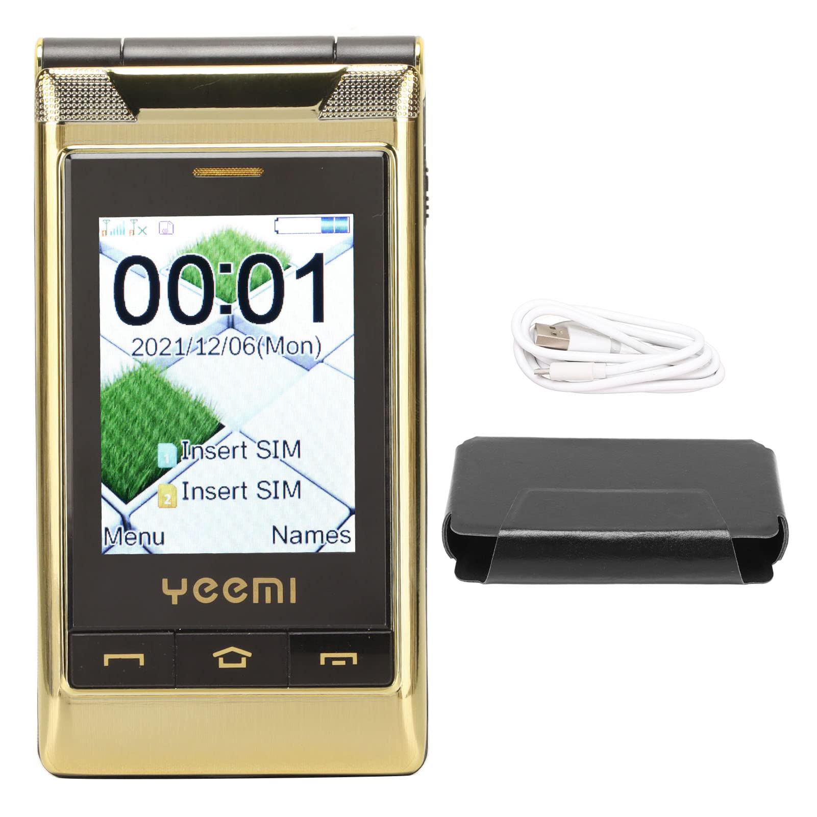 Flip Cell Phone for Seniors,G Seniors Phone,3.0 Inch Double Sided Large Screen Cell Phone,Long Standby Dual SIM Phone, 5900mAh 1.3 MP Support Flashlight Camera Music Player (Gold)