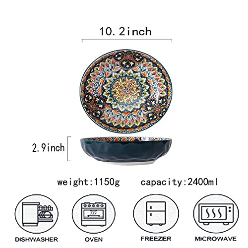 Qlans Serving Bowls 10.2inch 75 Oz Fruit Bowls Salad Bowls, Pasta Bowl Set of 2, Serving Dishes for Entertaining, Vibrant Color Large Bowls for Party,Microwave & Dishwasher Safe (Multicolor)