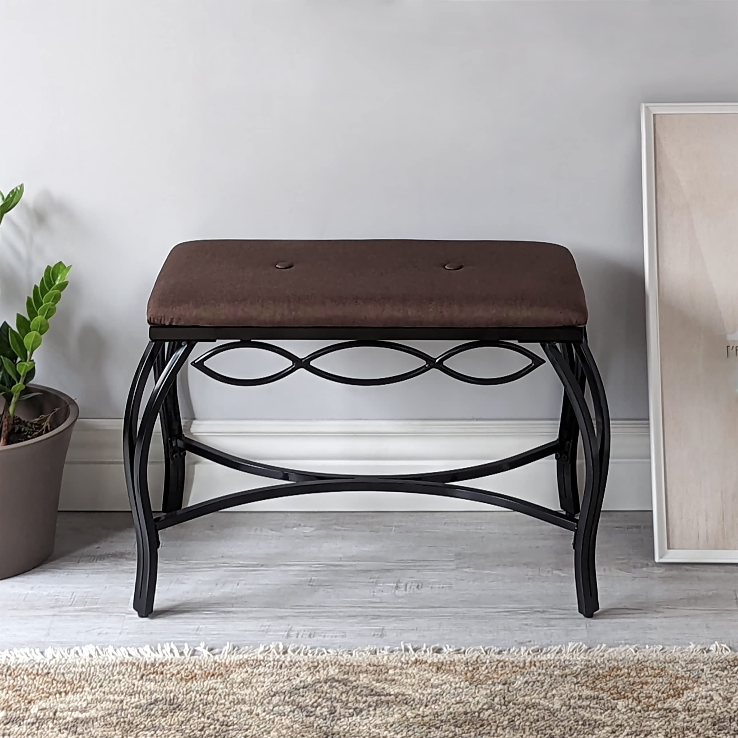 Mango Steam Mocha Brown Shoe Bench - Vanity Seat for Makeup Room, Dressing Stool, Entryway Bench - Powder Coated, Upholstered, Space Saving