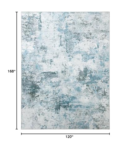 HOMBYS 10x14 ft Modern Abstract Area Rug for Living Room Bedroom, Large Floor Carpet with Non-Slip Backing for Indoor Office Dining Room, Boho Home Deco, Blue, Machine Washable