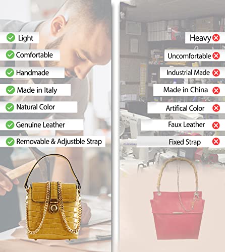 Women Handbag Leather Top handle Crossbody bag with Gold chain strap Elegant Purse for Evening and everyday Gift for Women Handmade Made in Italy (Mustard)
