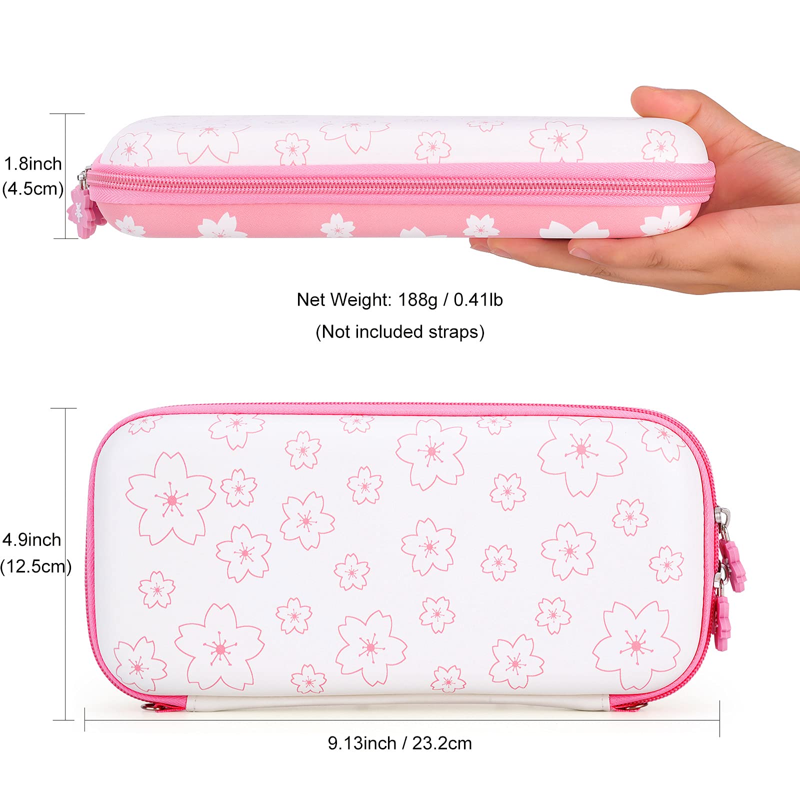 Tscope Cute Carrying Case for Nintendo Switch Lite, Pink Sakura Portable Hard Shell Girls Travel Storage Bag, with Glass Screen Protector & Thumb Grip Caps (Switch Lite Pink)