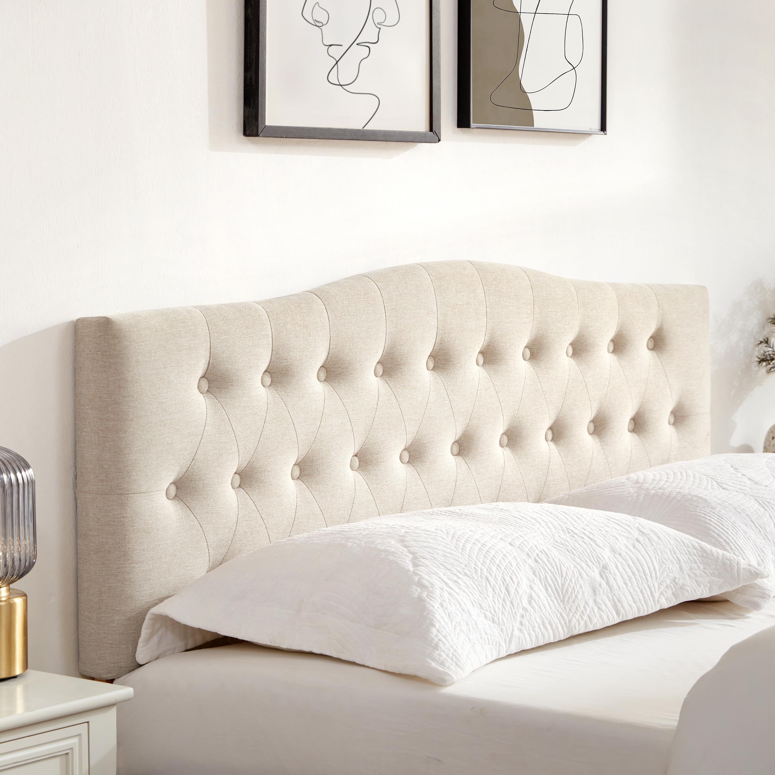 Huatean Home Tufted Upholstered Headboard Queen Size, Sturdy and Durable Solid Wood Bed headboard, Fabric Headboard Adjustable Height from 37β to 51β, Modern Button Diamond Design Head Board, Beige