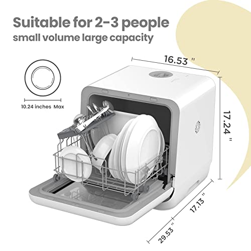 COMFEE' Countertop Dishwasher, Portable Dishwasher with 5L Built-in Water Tank, No Hookup Needed, 6 Programs, 360° Dual Spray, 192℉ Steam& Air-Dry Function, Mini Dishwasher for Apartments& RVs, White