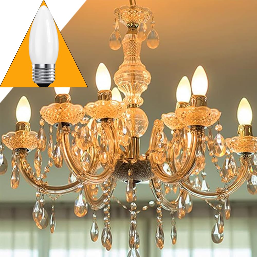 Jacqings E26 LED Candelabra,4W Vintage 40 Watt Equivalent Edison Style, C32 Frosted Glass Flame Shape,2700K Warm Soft White 400LM,Dimmable LED Candle Bulbs Ceiling Fan Bulb (10)