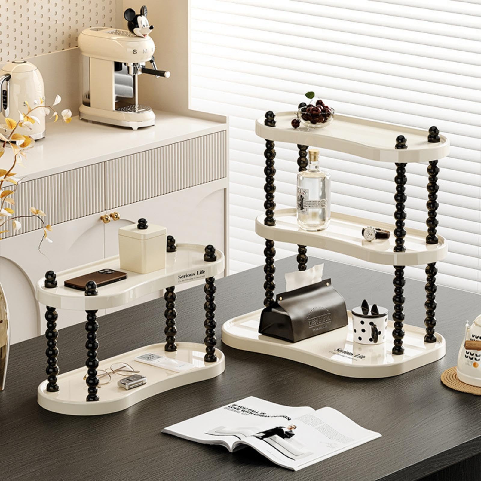 Generic Daily Furniture 3 Tier Wooden Jewelry Display Stand, Organizer for Home Living Room Kitchen Dining Table storage for small spaces organizer cart, Black