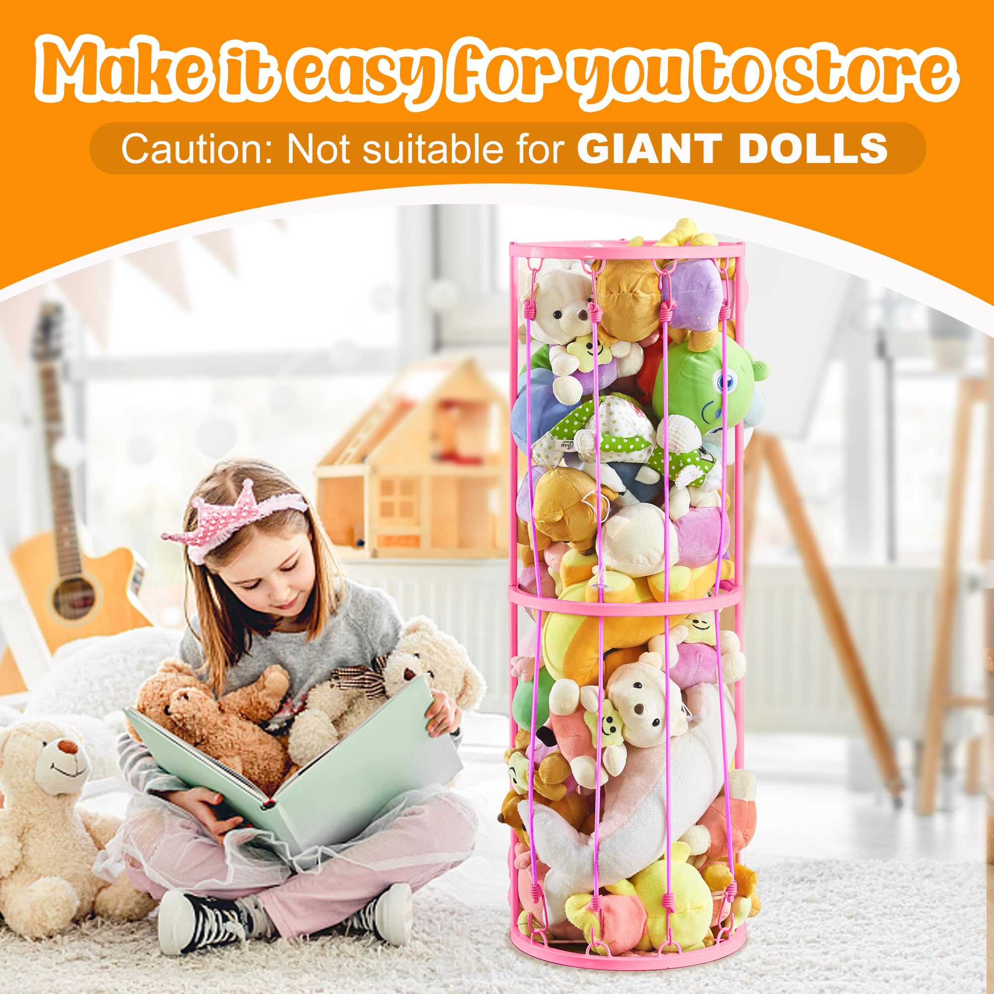 codree Stuffed Animal Zoo Storage- Plush Stuffed Animal Storage Holder with Metal Frame and Elastic Band- Space Save Plush Toy Storage Cage Organizer Standing for Bedroom Playroom Nursery Decor