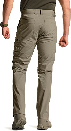 CQR Men's Cool Dry Tactical Pants, Water Resistant Outdoor Pants, Lightweight Stretch Cargo/Straight Work Hiking Pants, Runyon Cargo Tan, 32W x 34L