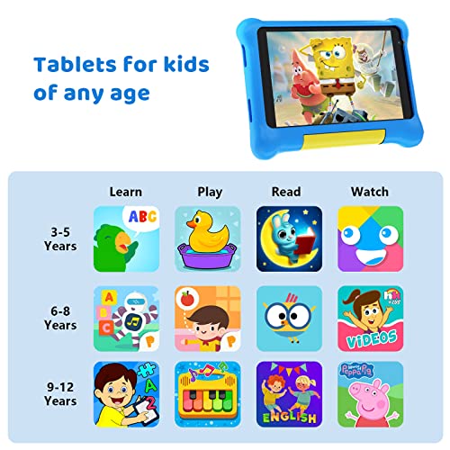FancyDay Kids Tablet, 7 inch Tablet for Kids with Parental Control, Kidoz Installed, 2GB RAM+32GB ROM Android 12 System, Dual Camera, Toddler Tablet with Protective Case (Blue)