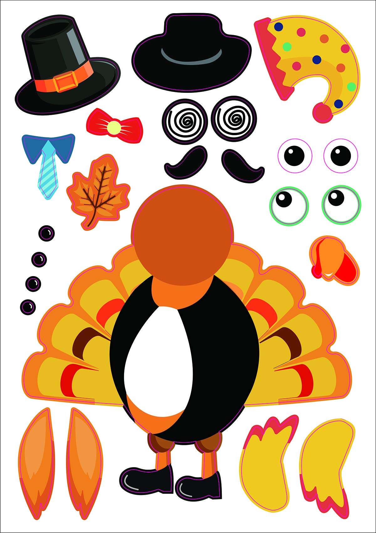 Thanksgiving Stickers 20 Sheets 13 x 9 inchi Make-A-Turkey Stickers Decals for Fall Autumn Harvest Crafts Scrapbooking Kids Party Games Favors Supplies - DIY Required
