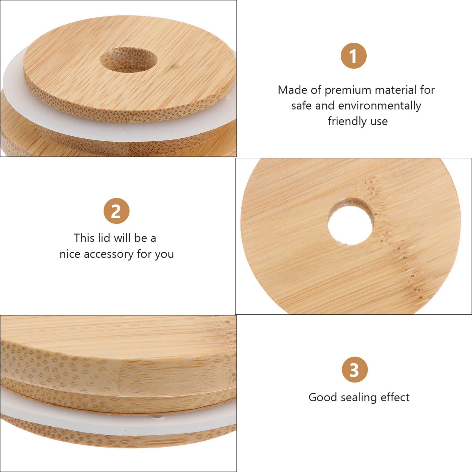 DOITOOL 16Pcs Bamboo Jar Lids with Straw Hole,Reusable Bamboo Lids for Beer Can Glass,Bamboo Mason Jar Lids with Straw Hole for Regular Mason Jar 70MM