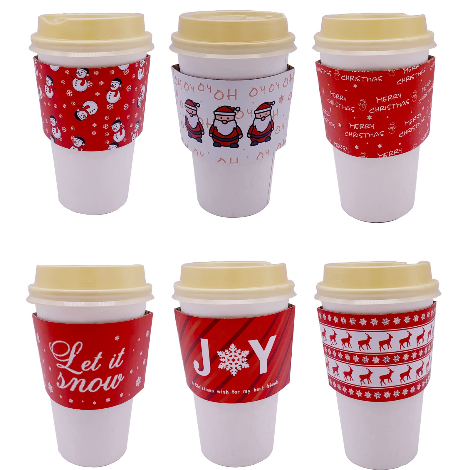 DSHE Holiday Christmas Coffee Cup Sleeve 30 Packs Tea Cup Sleeves Paper Disposable Sleeves for Party 12,16 oz Cup Jacket (Xmas)