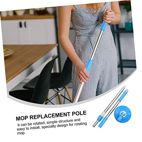 Gogogmee Mop Pole Floor Mop Rod Base Replacement Micro Fiber Mop Pedal Turnicate Mop Handle Commercial Velda Broom Handle Threaded End Mops for Floor Cleaning Mop Heads Stainless Steel Blue