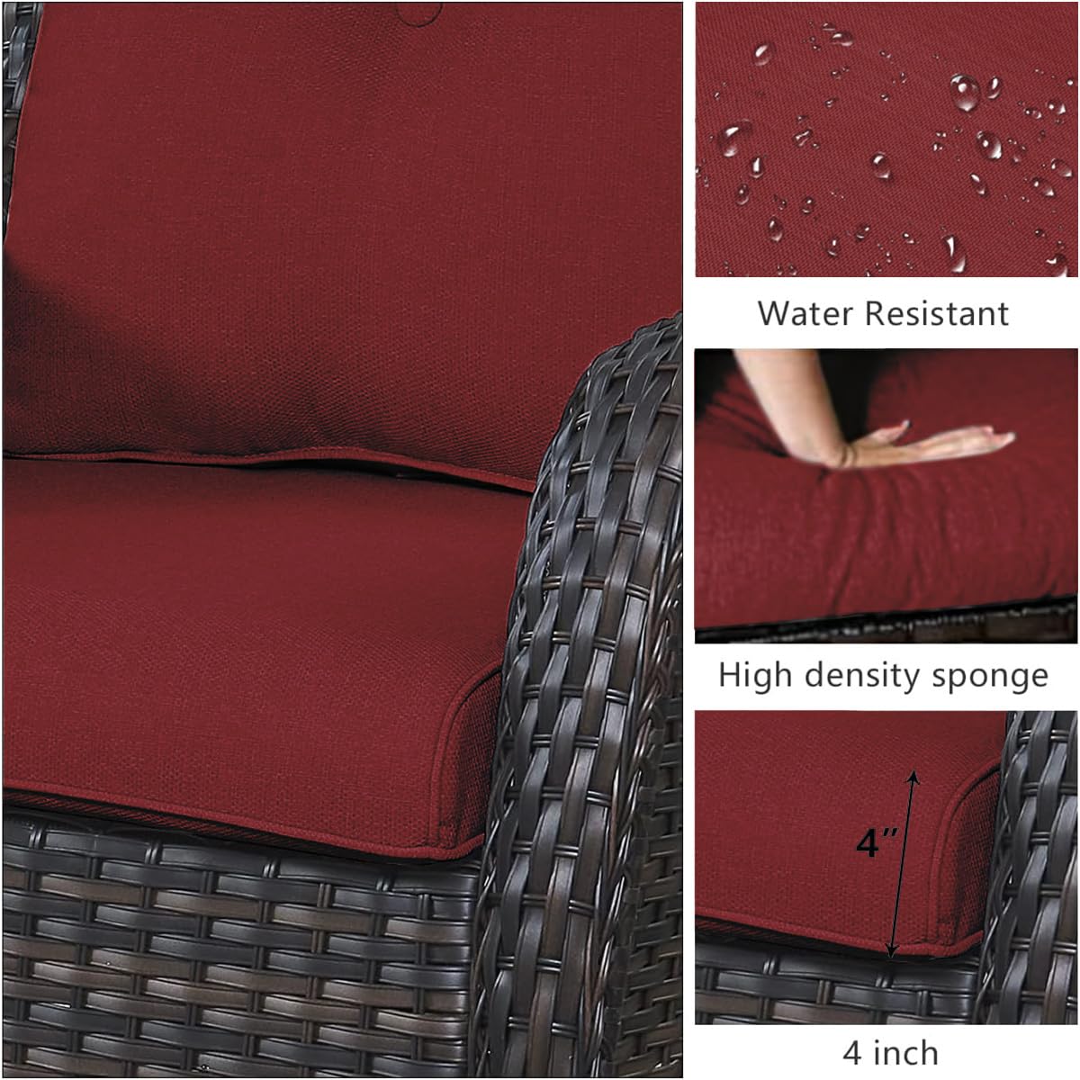 HUMMUH Patio Furniture 6 Pieces Outdoor Furniture Set PE Wicker Sofa with Swivel Rocking Chairs,Ottomans,Coffee Table