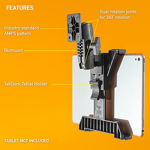 iBOLT TabDock Bizmount AMPs - Heavy Duty Drill Base Mount for All 7" - 10" Tablets (iPad, Samsung Tab) Great for Commercial Vehicles, Trucks, and Wall Mounting- Features 1 inch / 25mm Ball Joint