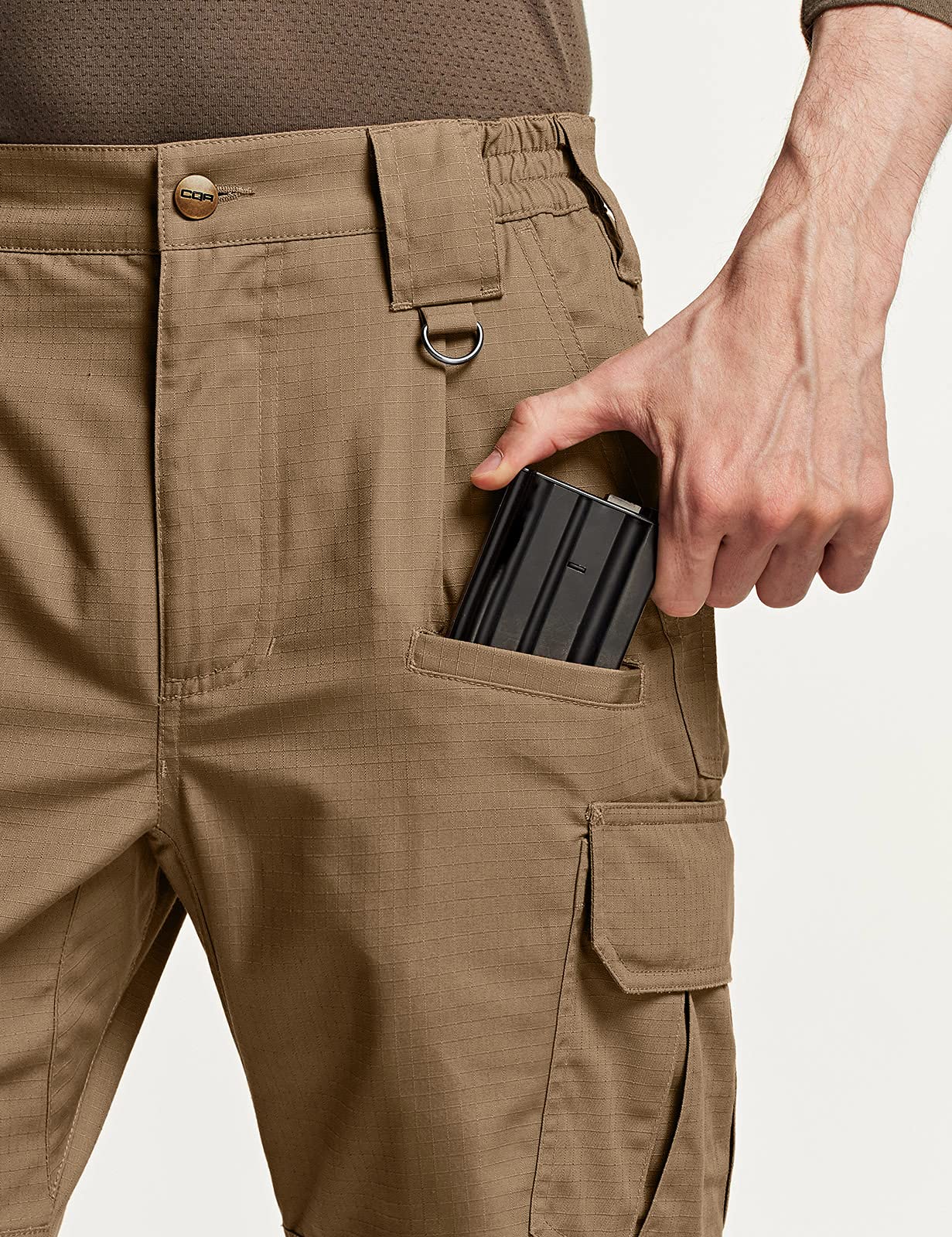 CQR Men's Tactical Pants, Water Resistant Ripstop Cargo Pants, Lightweight EDC Hiking Work Pants, Outdoor Apparel, Duratex Ripstop Coyote, 38W x 30L