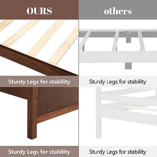 Merax Twin Size Platform Bed, Wood Twin Bed Frame with Headboard, Footboard and Wood Slat Support, No Box Spring Needed, Walnut