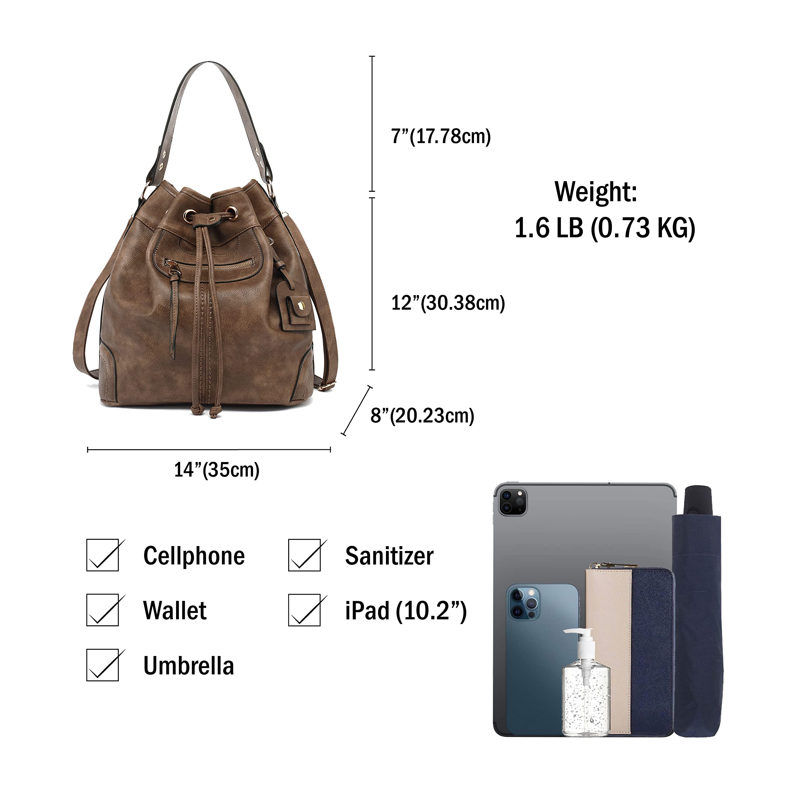 Scarleton Purses and Handbags, Drawstring Bucket Bag, Hobo Bags for Women, Crossbody Bag, Multi Pocket Shoulder Bag, H107821 - Dark Brown