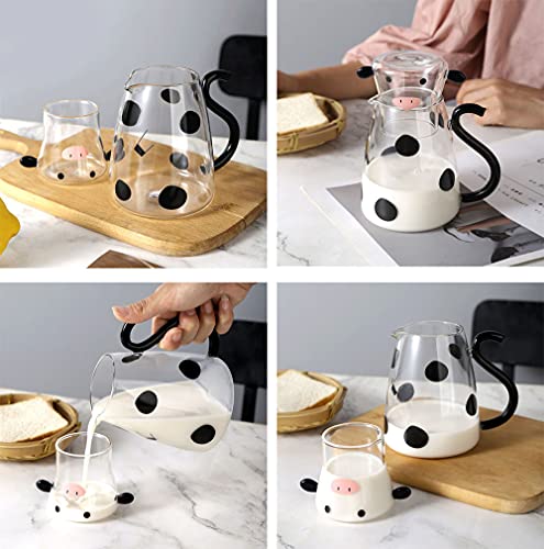 RockTrend Cartoon Cow Clear Glass Bedside Night Water Carafe Set with Tumbler, Pitcher And Cup Night Set